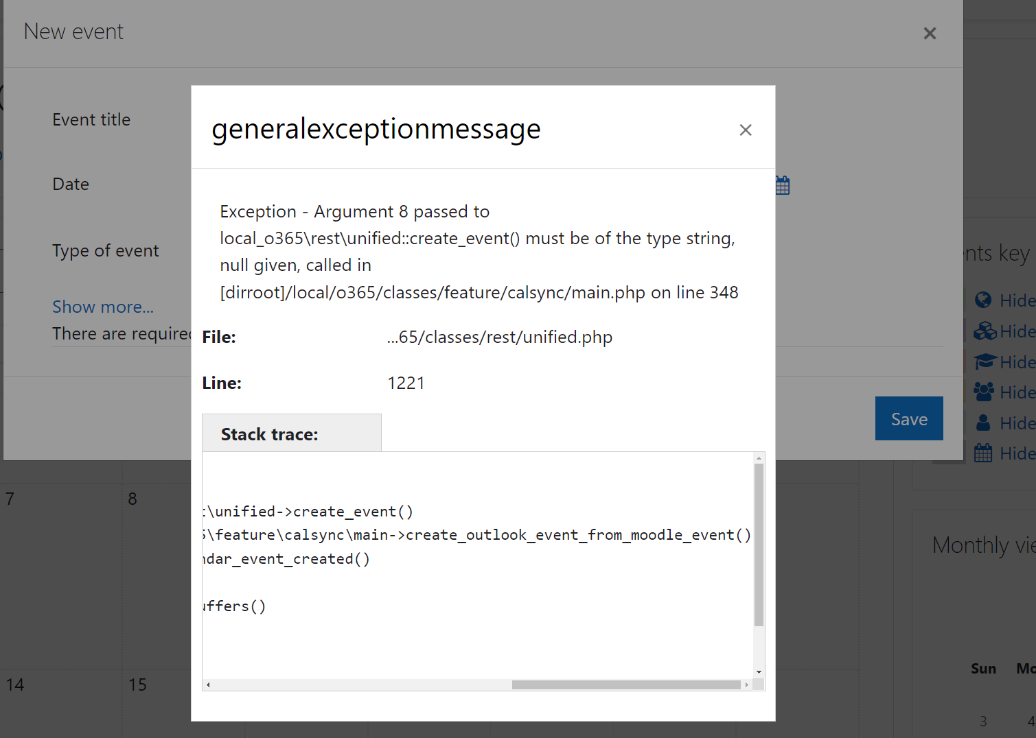 Cannot create site event on calendar · Issue #2100 · microsoft/o365-moodle · GitHub