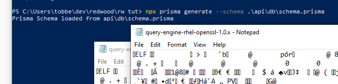 `prisma generate` is blocked by `query-engine-rhel-openssl-1.0.x` opening in Notepad on Windows ...
