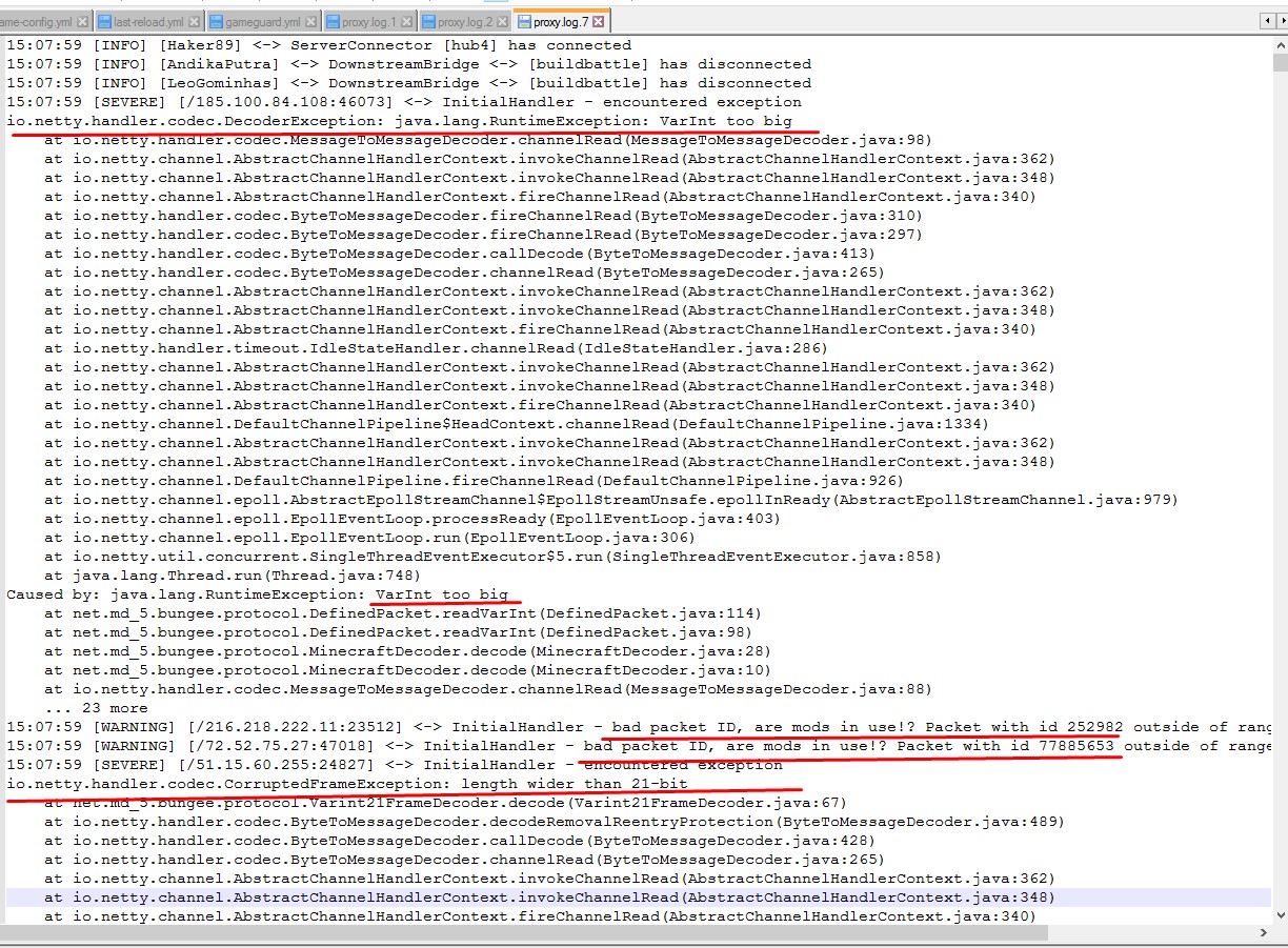 CorruptedFrameException · Issue #2230 · SpigotMC/BungeeCord · GitHub