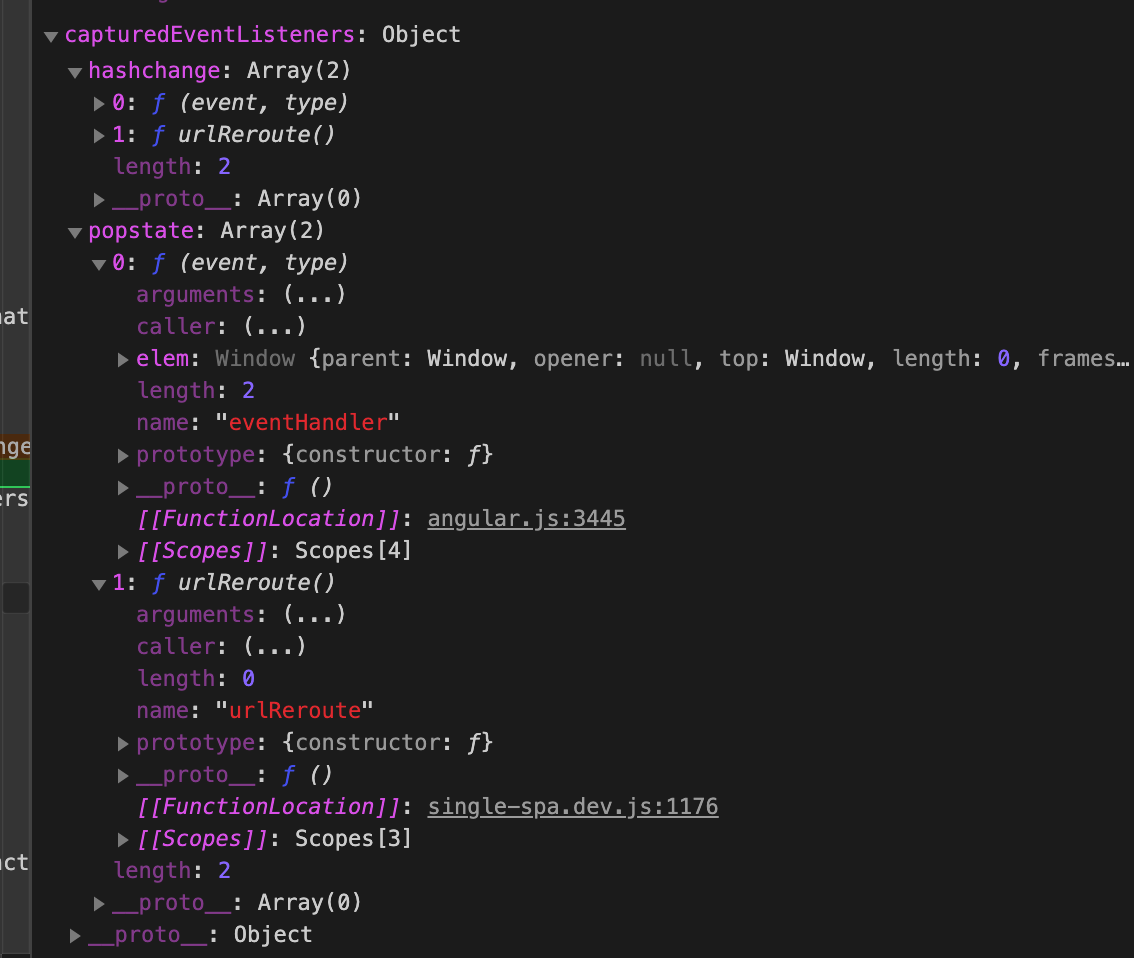 I think popstate cb function in angularjs should not pushed in the `capturedEventListeners ...