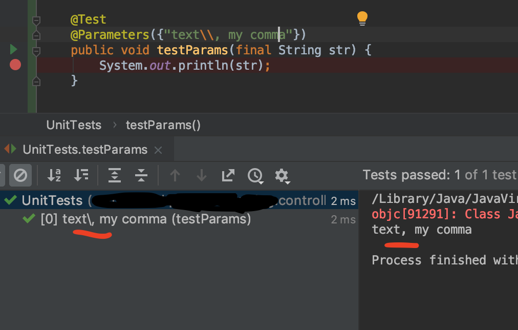 Escaped comma with "\\" shows as "\" in Idea RUN · Issue #161 · Pragmatists/JUnitParams · GitHub