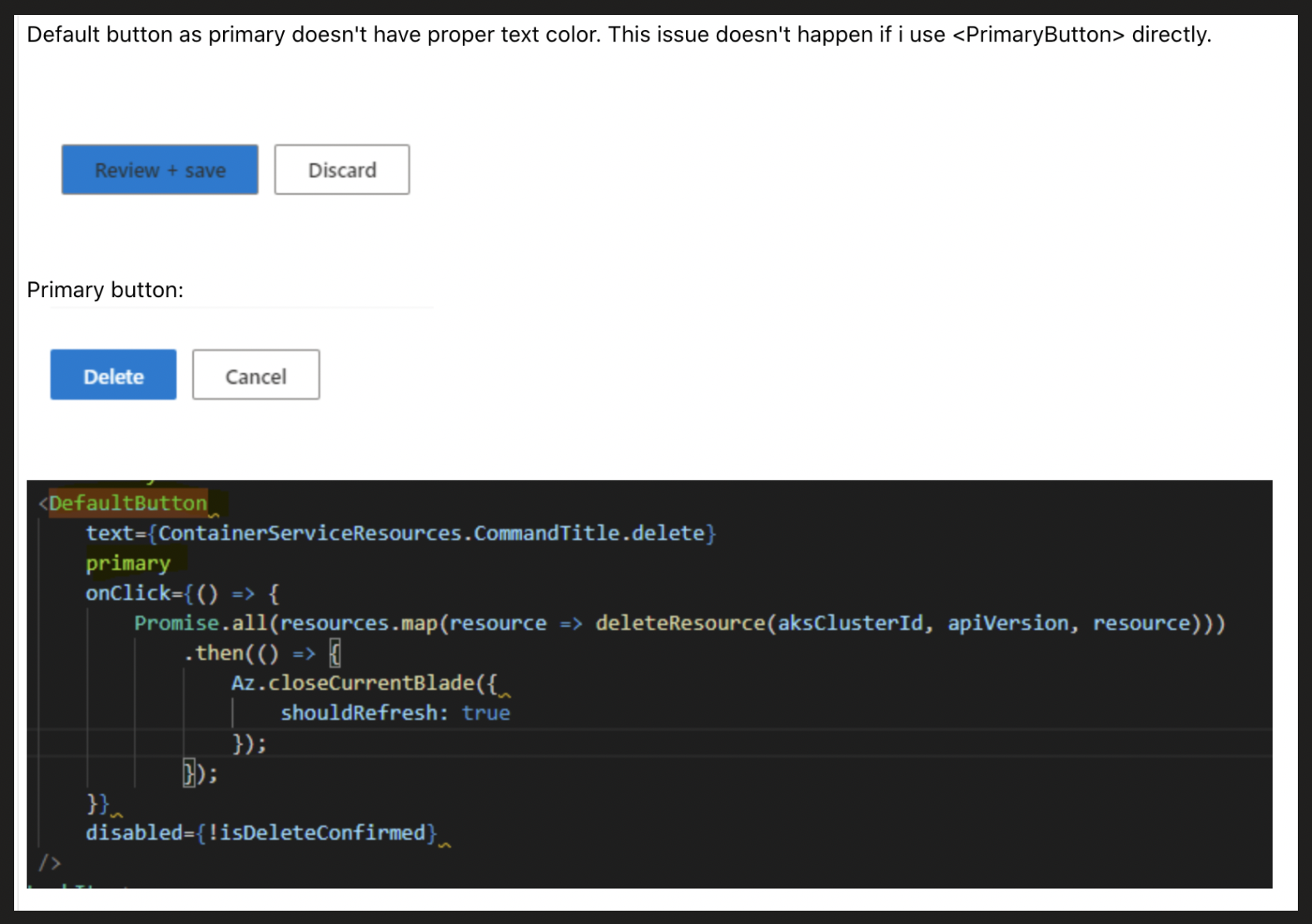 DefaultButton with primary:true styling for azure-theme · Issue #13997 ...