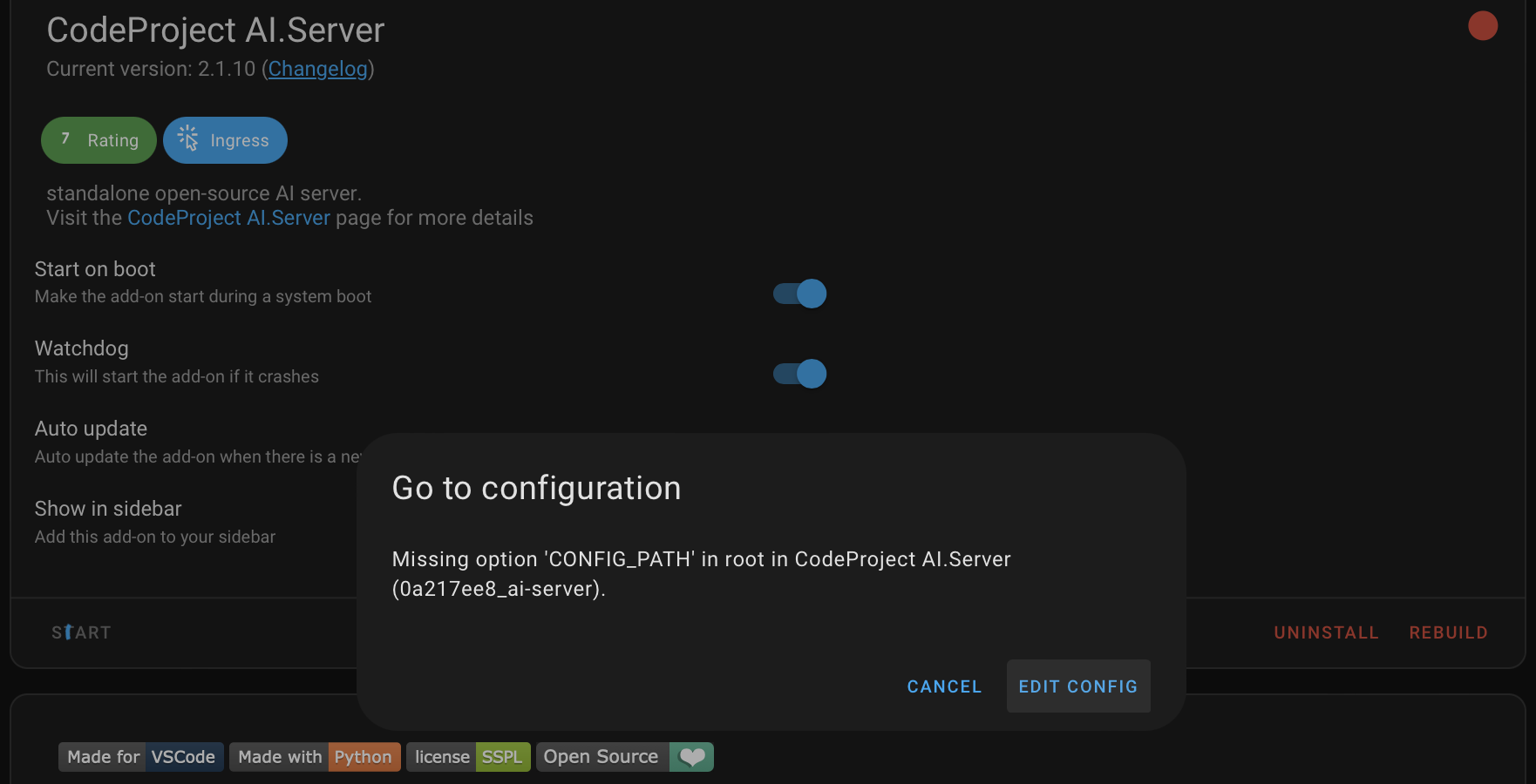 Missing option 'CONFIG_PATH' in root in CodeProject Al.Server · Issue #4 · skrashevich/hassio ...