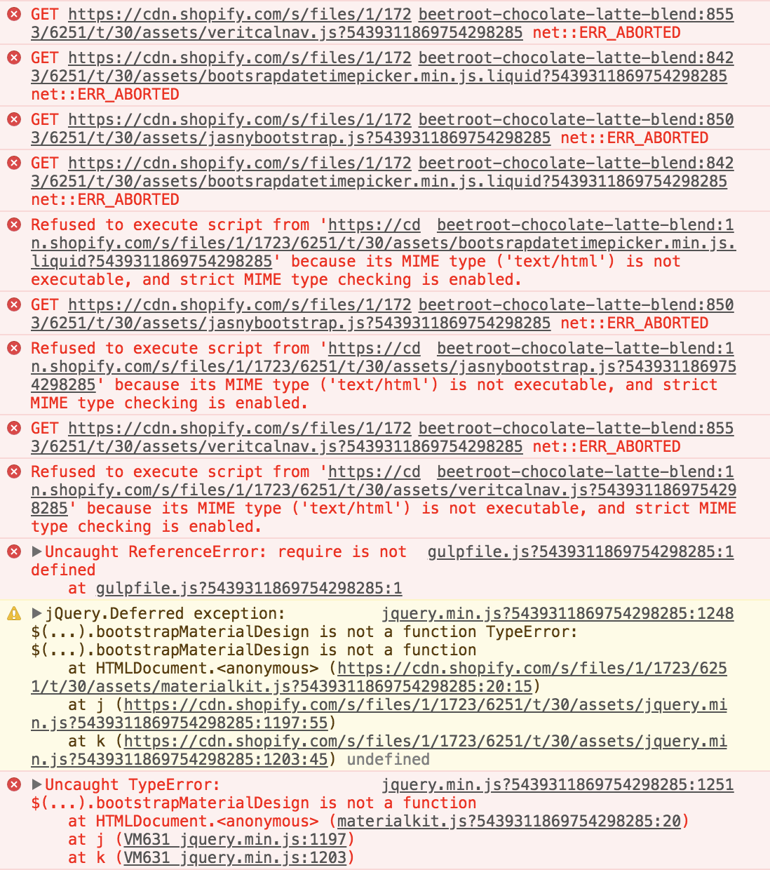 Issue with Product Page - Can't get any of the JS to work on Shopify ...