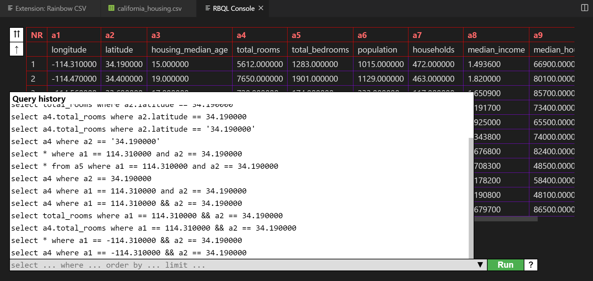 Clean up the Query History · Issue #52 · mechatroner/vscode_rainbow_csv · GitHub
