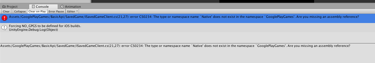 The type or namespace name `Native' does not exist in the namespace `GooglePlayGames'. · Issue ...