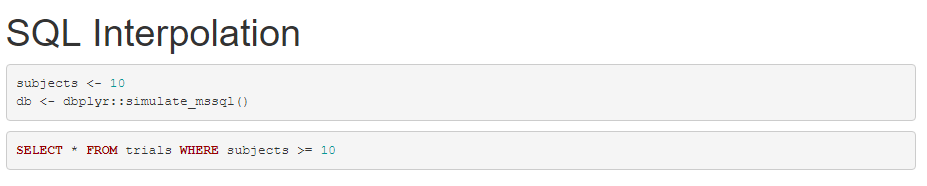 R expressions in SQL code chunks are not interpolated in the rendered output · Issue #2505 ...