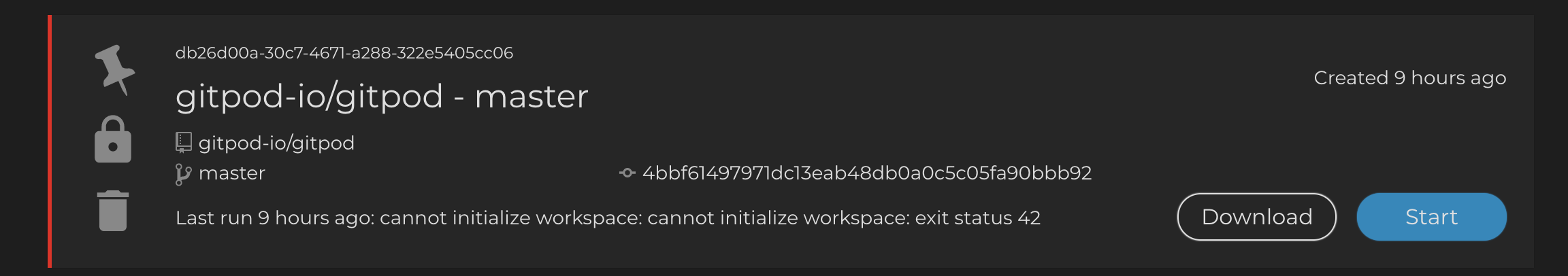 cannot restart workspace on staging: cannot initialize workspace: cannot initialize workspace ...