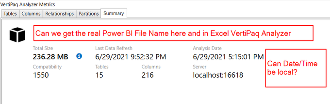 Excel VertiPaq Analyzer - Summary Table Simular to DAX Studio Summary Screen · Issue #662 ...