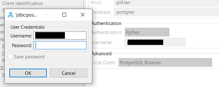 PgPass authentication continues prompting for user password · Issue #8255 · dbeaver/dbeaver · GitHub