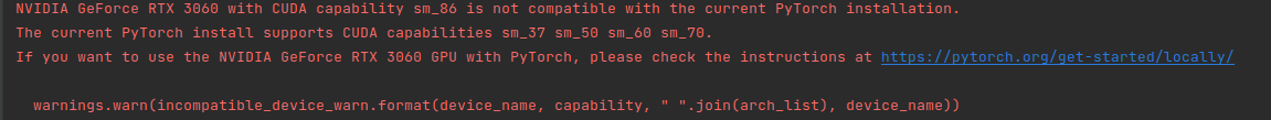 GeForce RTX 3080 with CUDA capability sm_86 is not compatible with the current PyTorch ...
