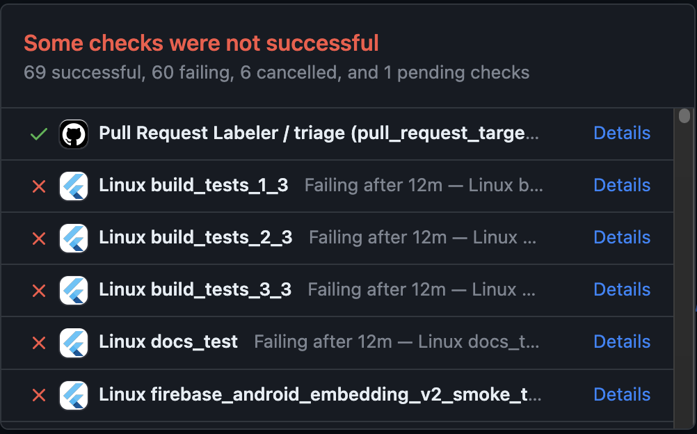 Cancelled presubmit CI jobs are registering as "Failed" in github UI · Issue #126584 · flutter ...