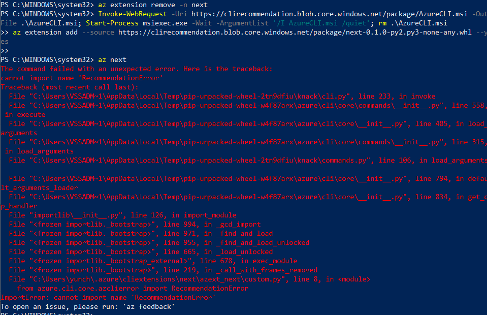 The installation error of az next v2... · Issue #7 · hackathon-cli-recommendation/cli ...