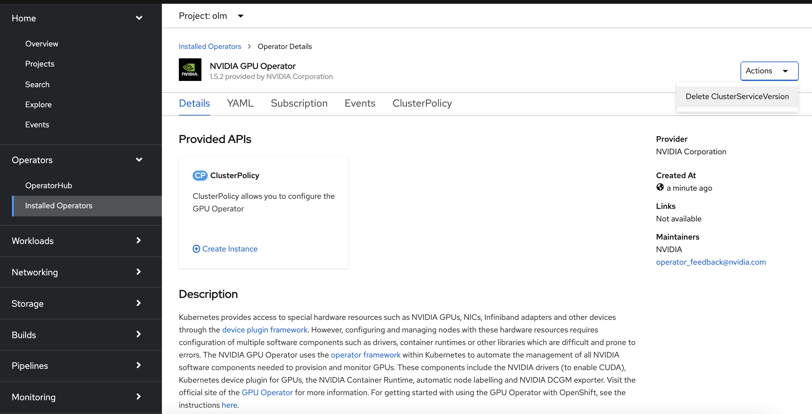 Can't install the GPU Operator on OCP 4.6 · Issue #167 · NVIDIA/gpu-operator · GitHub
