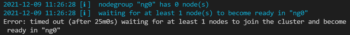 Can't create cluster with GPU instances - "waiting for at least 1 node(s) to become ready in ...