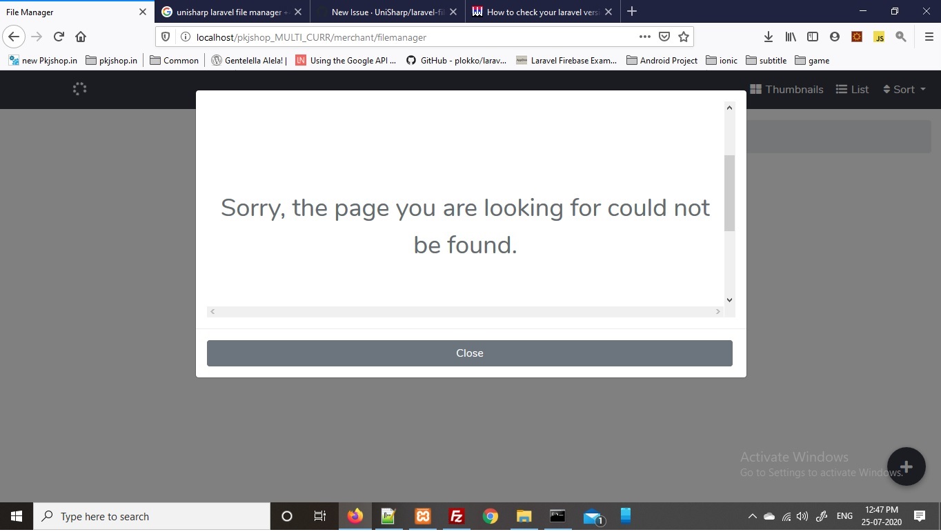 I managed to run unisharp laravel-filemanager.but when i browse page it shows "Sorry, the page ...