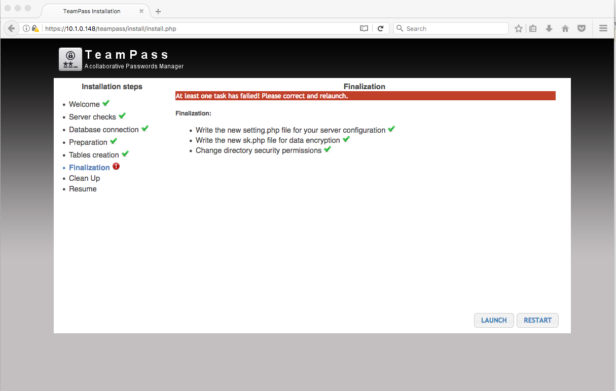 install - finalisation error but no errors visible · Issue #1877 · nilsteampassnet/TeamPass · GitHub