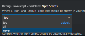 Please add a setting to turn off 'Run Script|Debug Script' popup when hovering over npm scripts ...