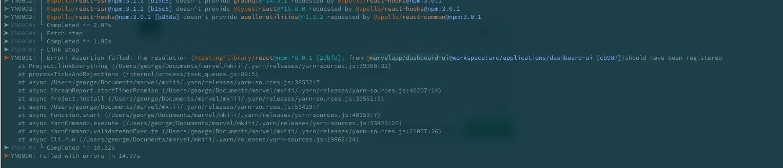 [Bug] Error: Assertion failed: The dependent package could not be found · Issue #609 · yarnpkg ...