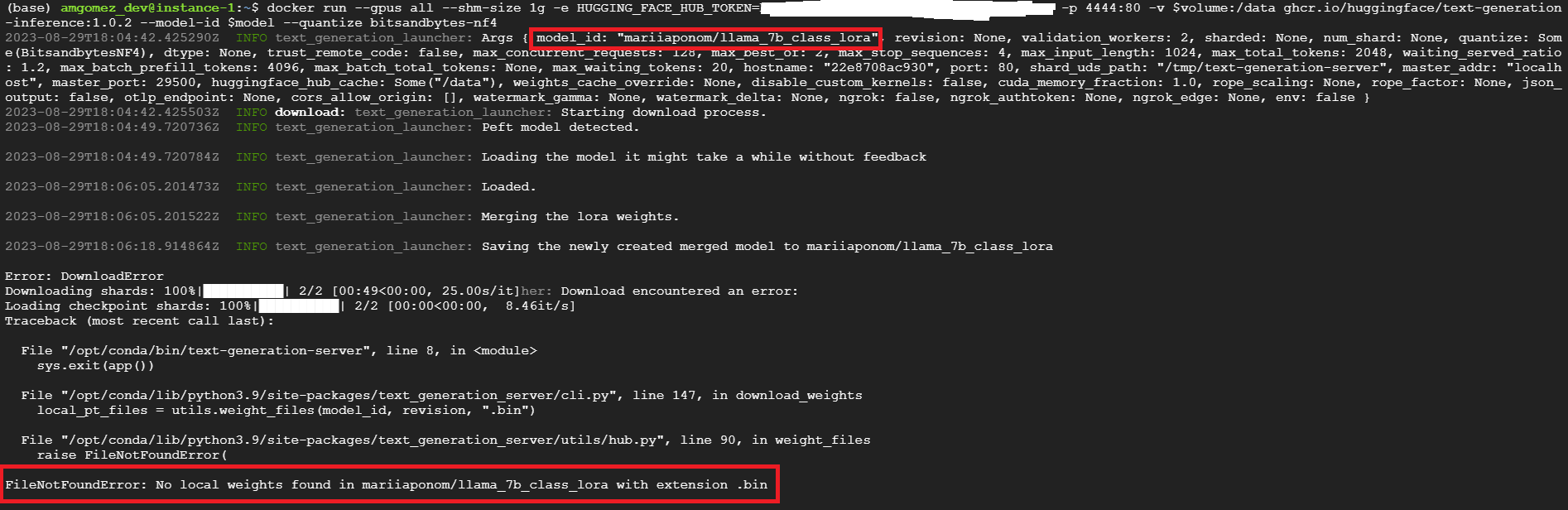 Error when executing TGI with mariiaponom/llama_7b_class_lora · Issue #944 · huggingface/text ...