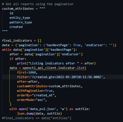 'List' method options filter on indicators greater than a specific date or a certain tag · Issue ...