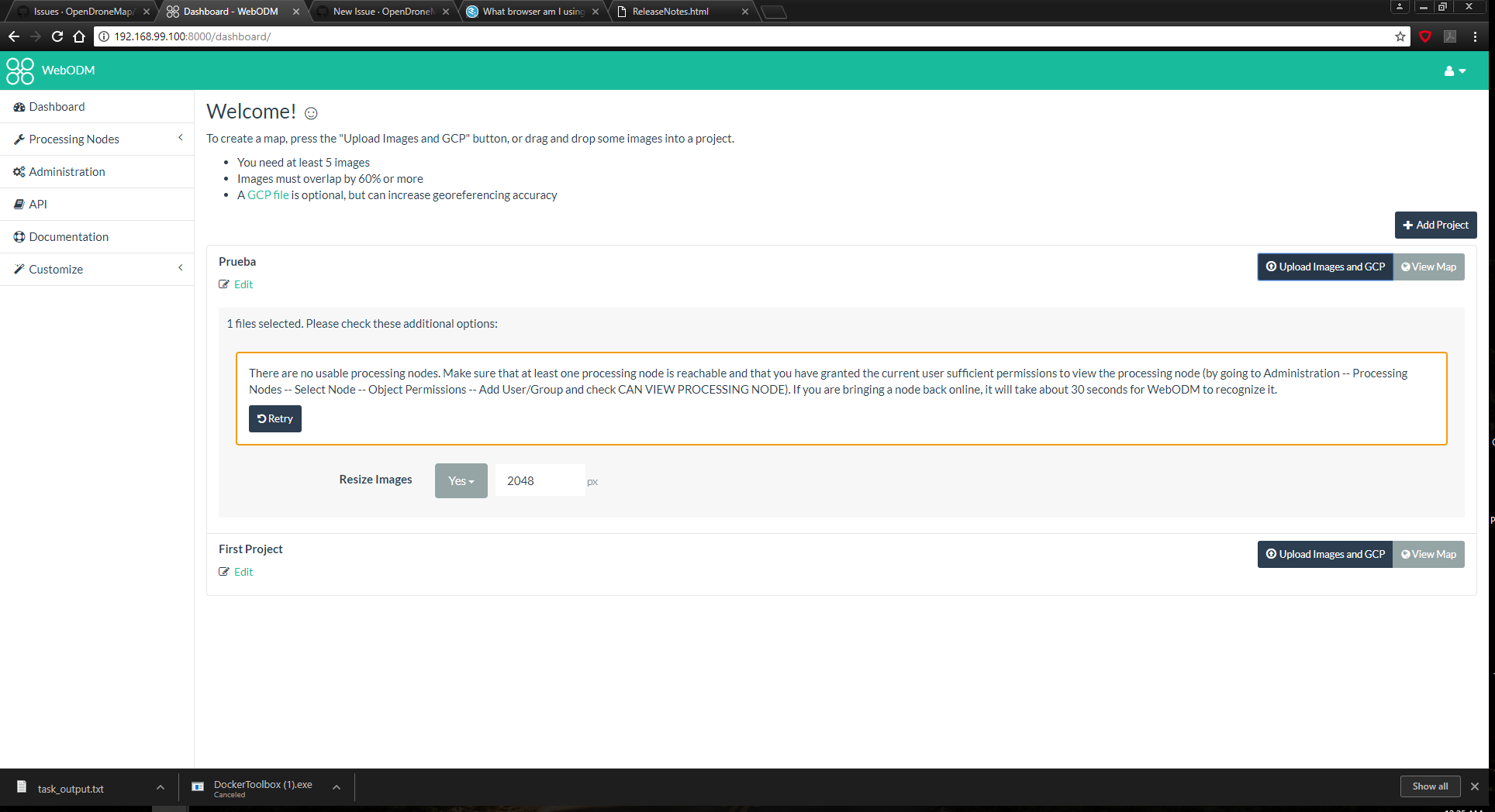 node-odm-1:3000 seems to be offline. · Issue #376 · OpenDroneMap/WebODM · GitHub