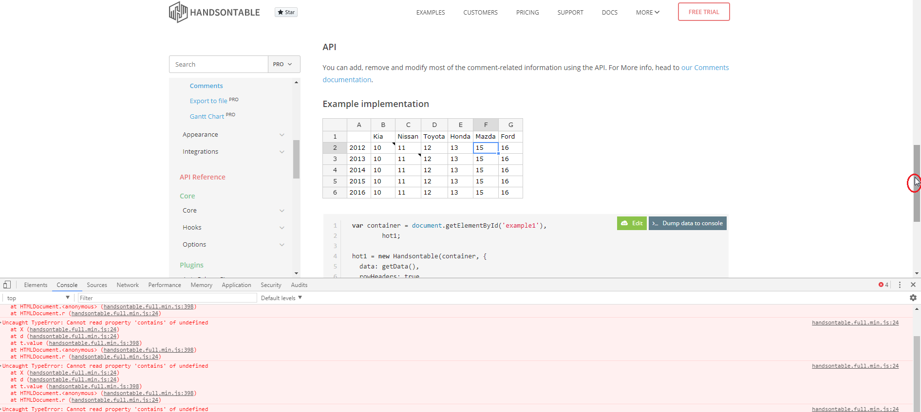 Handsontable throws an error after mouse leave · Issue #4477 · handsontable/handsontable · GitHub