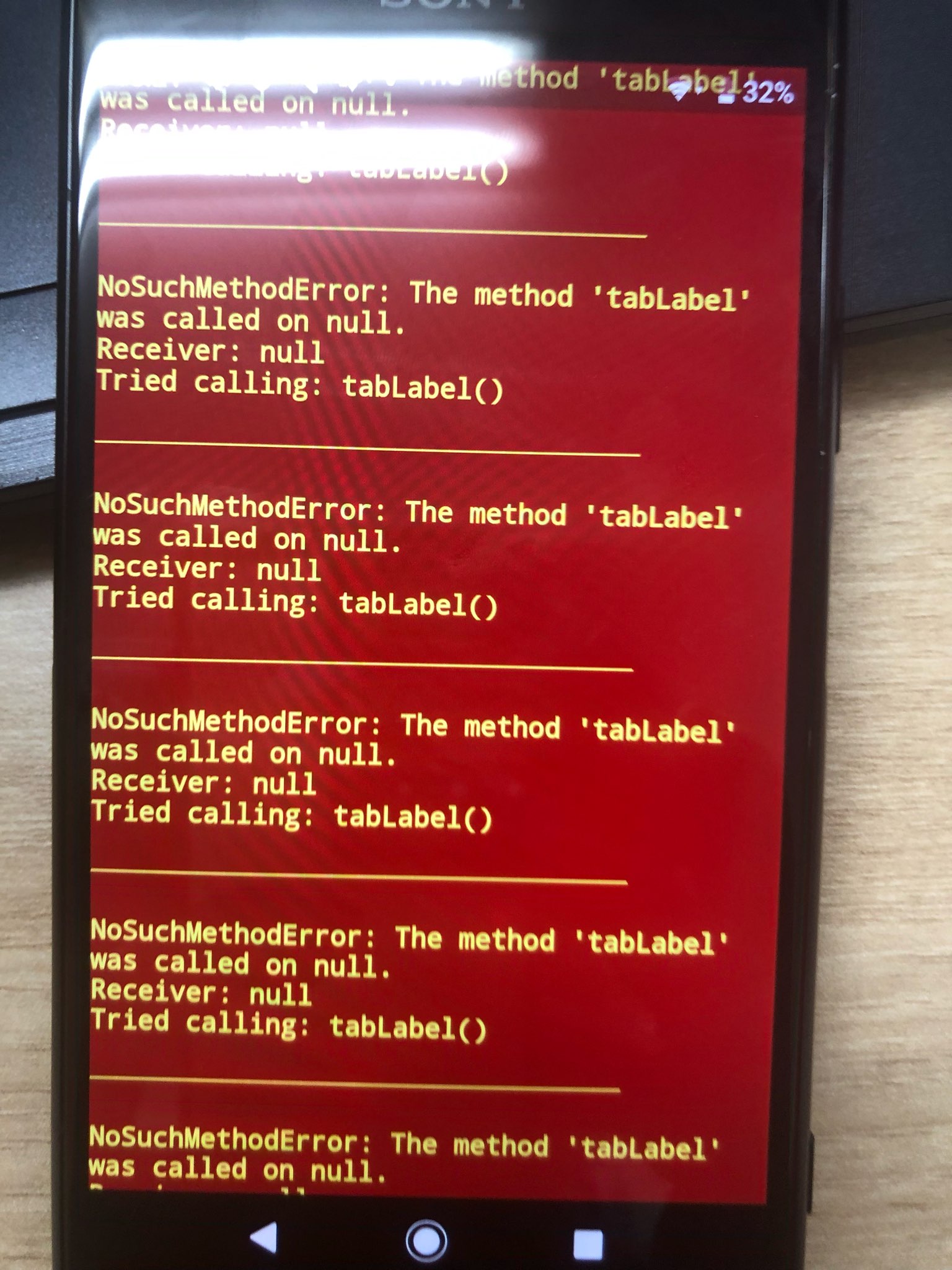 The method 'tabLabel' wall called on null. Happen on some device ...