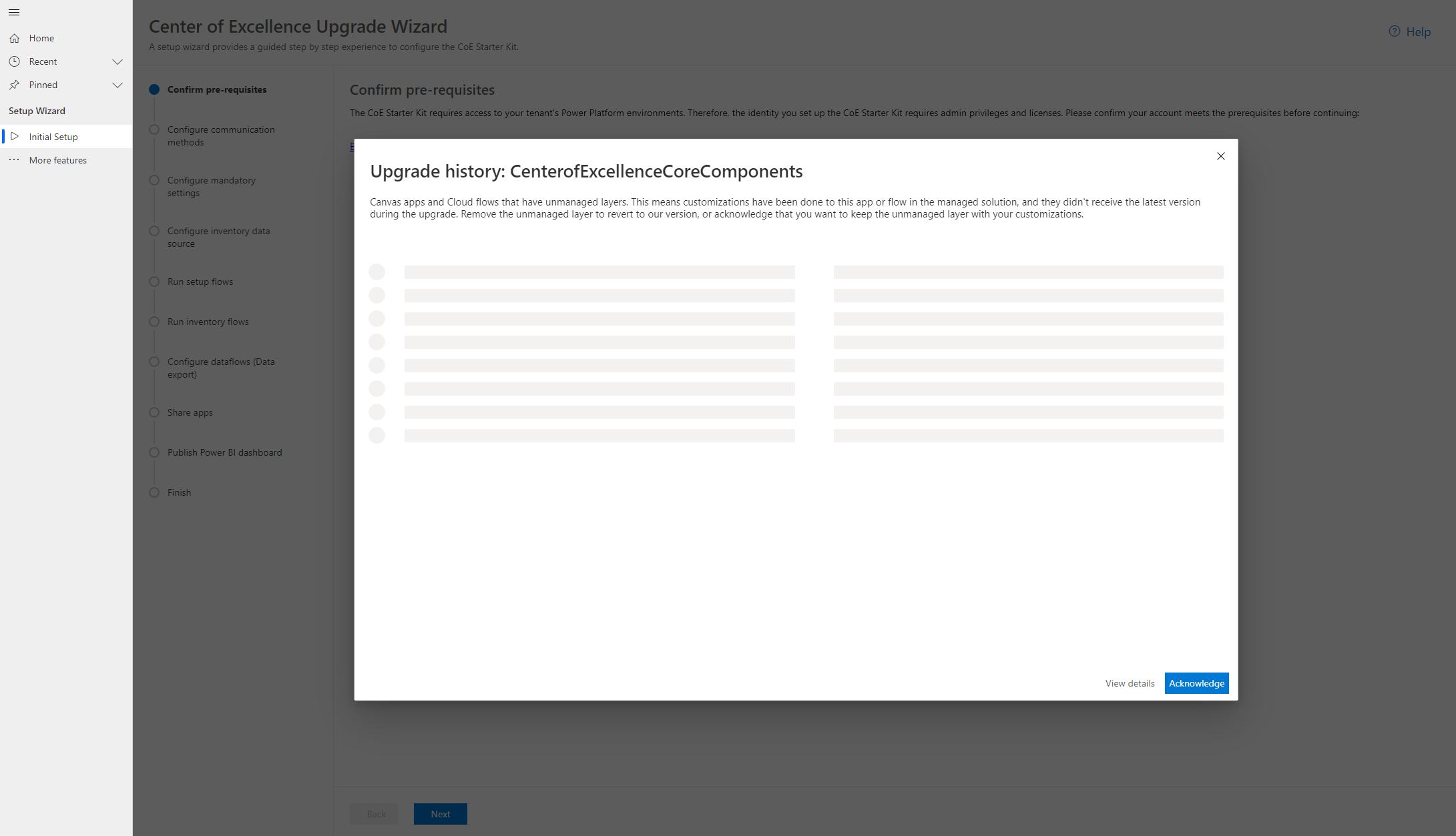 [CoE Starter Kit - BUG] Shimmer control stays visible when dialog is closed - Initial Setup ...