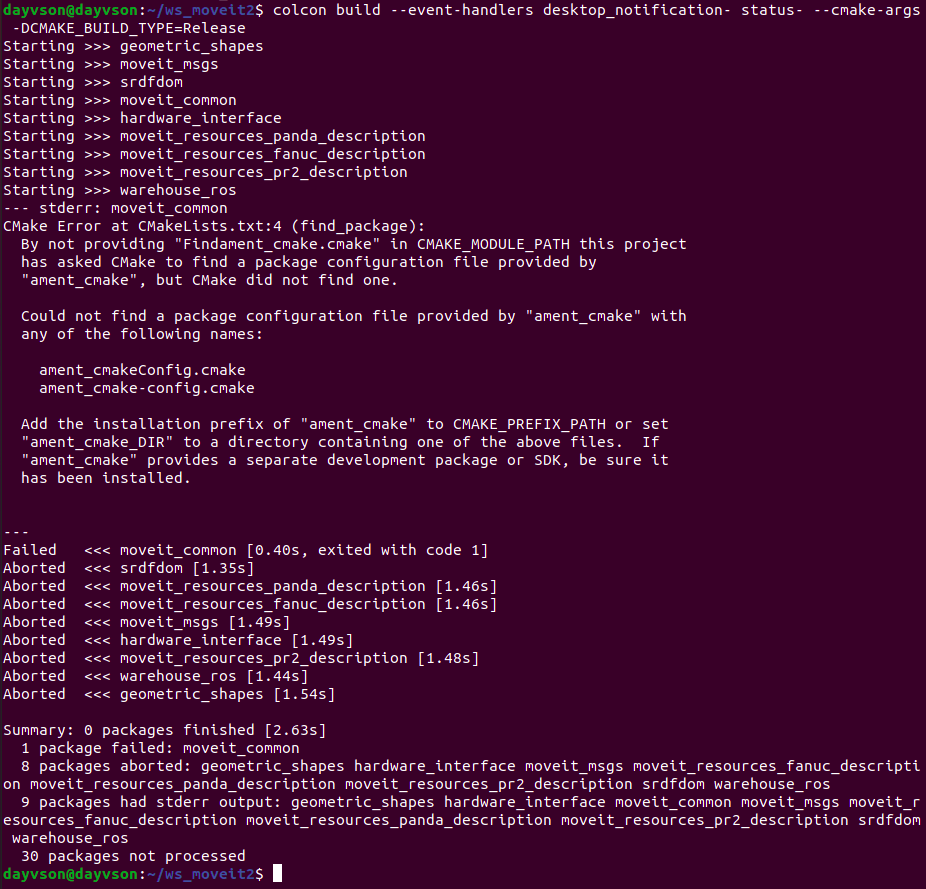Error While Installing Moveit2 From Source For Linux · Issue 297 · Moveit Moveit2 · Github