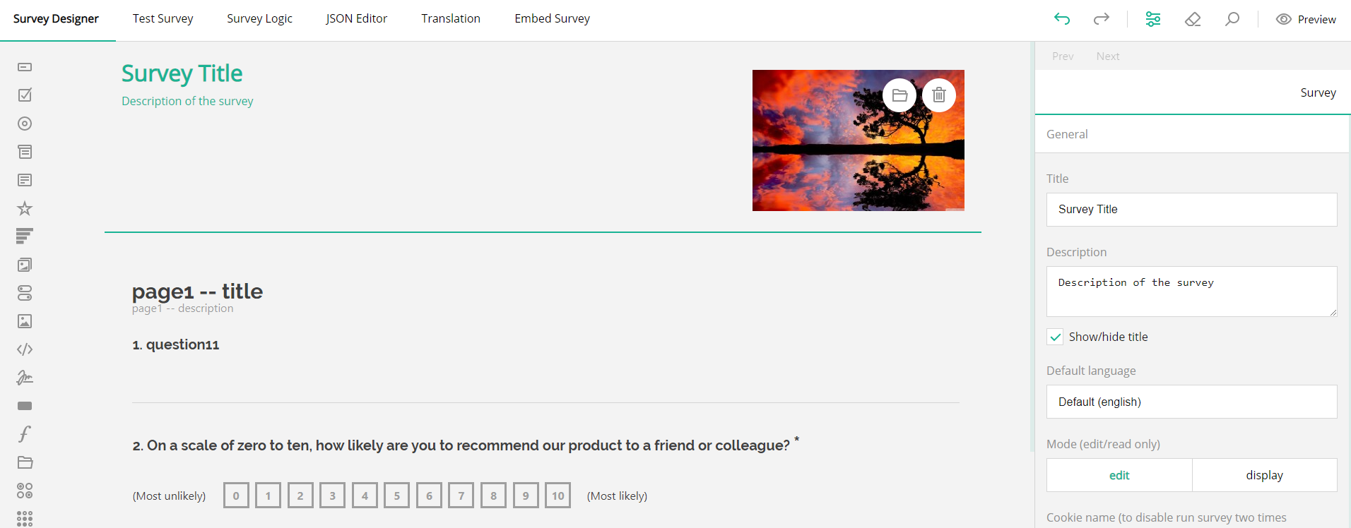 Implement survey title/description/logo editor · Issue #1168 · surveyjs ...