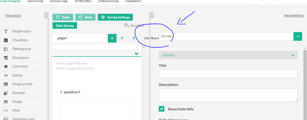 Add new page button overlaps properties grid · Issue #807 · surveyjs/survey-creator · GitHub