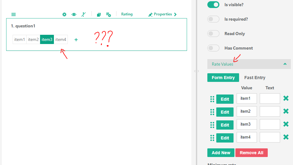 Rating items adorner crashes after adding custom rate values · Issue #1011 · surveyjs/survey ...