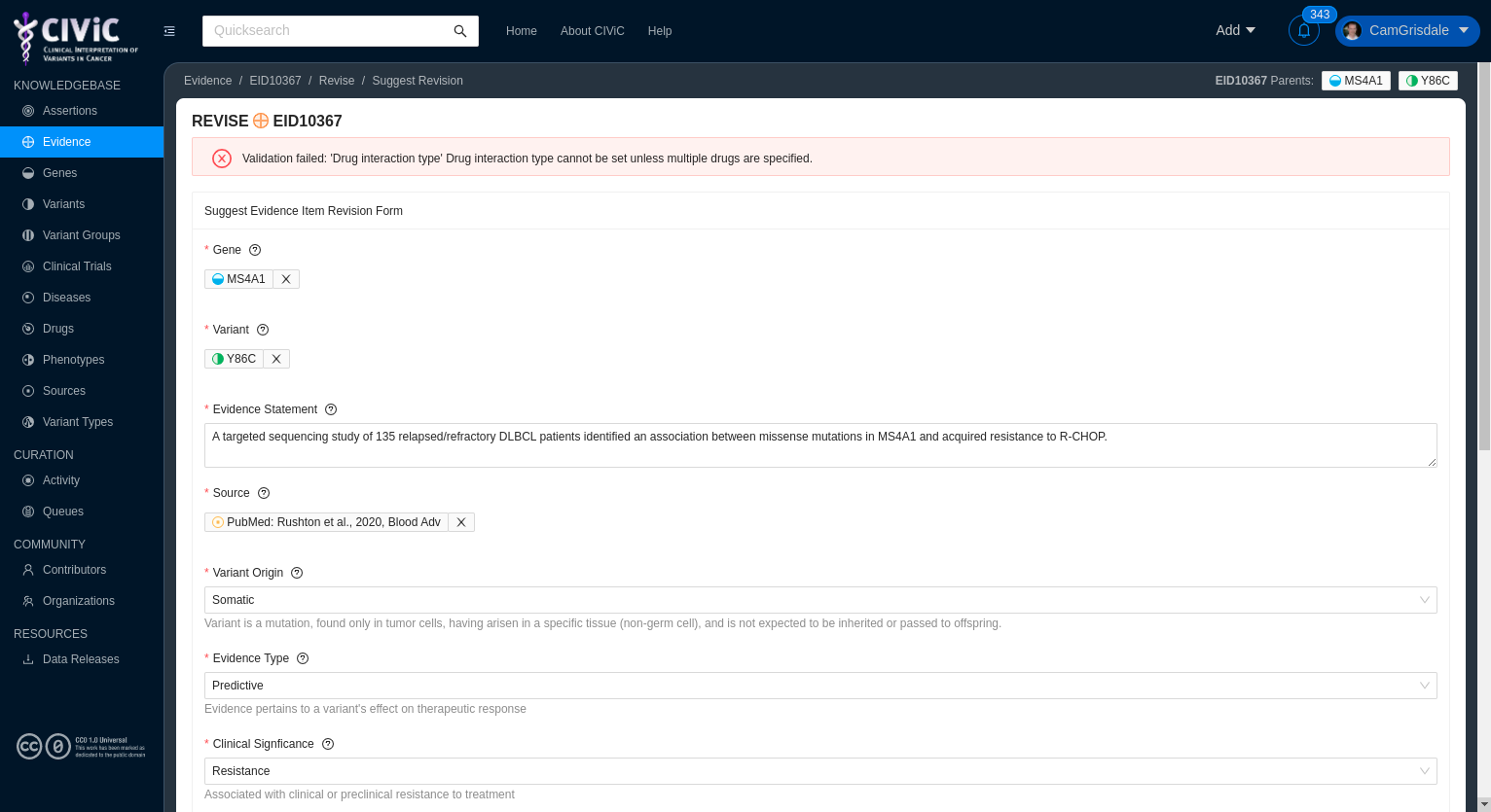 Validation error submitting a revision to change multiple drugs to a single drug term · Issue ...