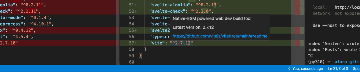Status bar does not show line/column count for l.h.s. in diff view ...