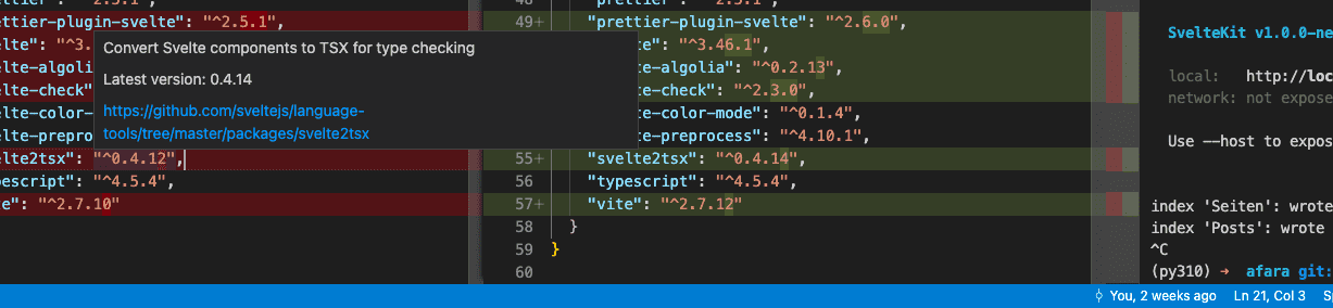 Status bar does not show line/column count for l.h.s. in diff view ...