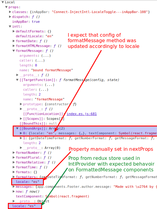 formatMessage does not update config (bound args) when IntlProvider ...