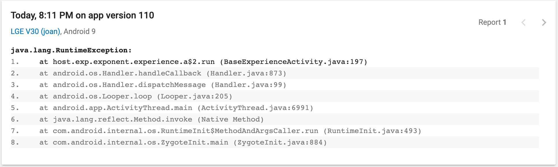 Apps sometimes crash (call stack at BaseExperienceActivity$2.run ...