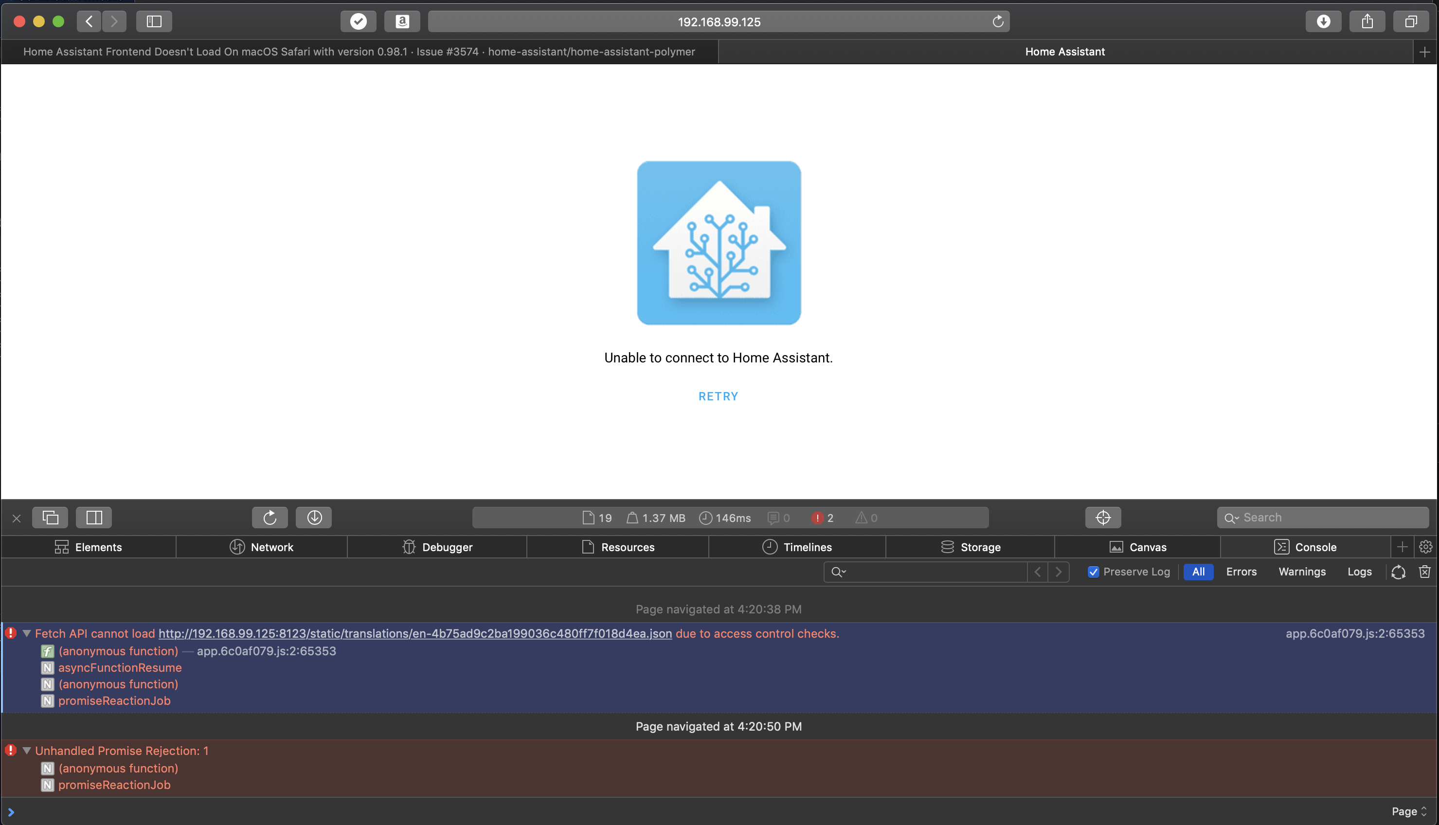 Home Assistant Frontend Doesn't Load On macOS Safari with version 0.98.1 · Issue #3574 · home ...