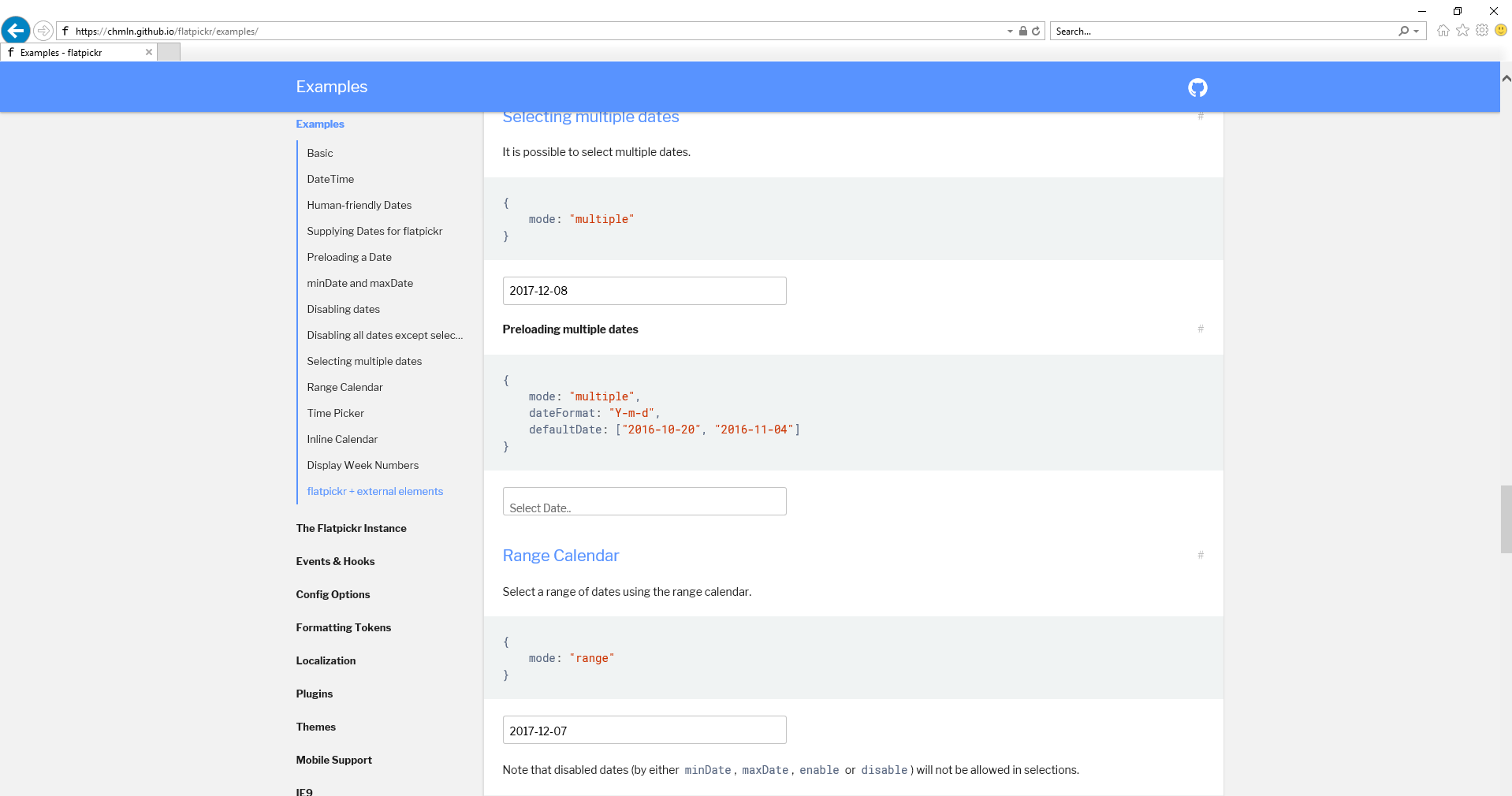 Range and mulitple mode broken on IE 11 · Issue #1139 · flatpickr/flatpickr · GitHub