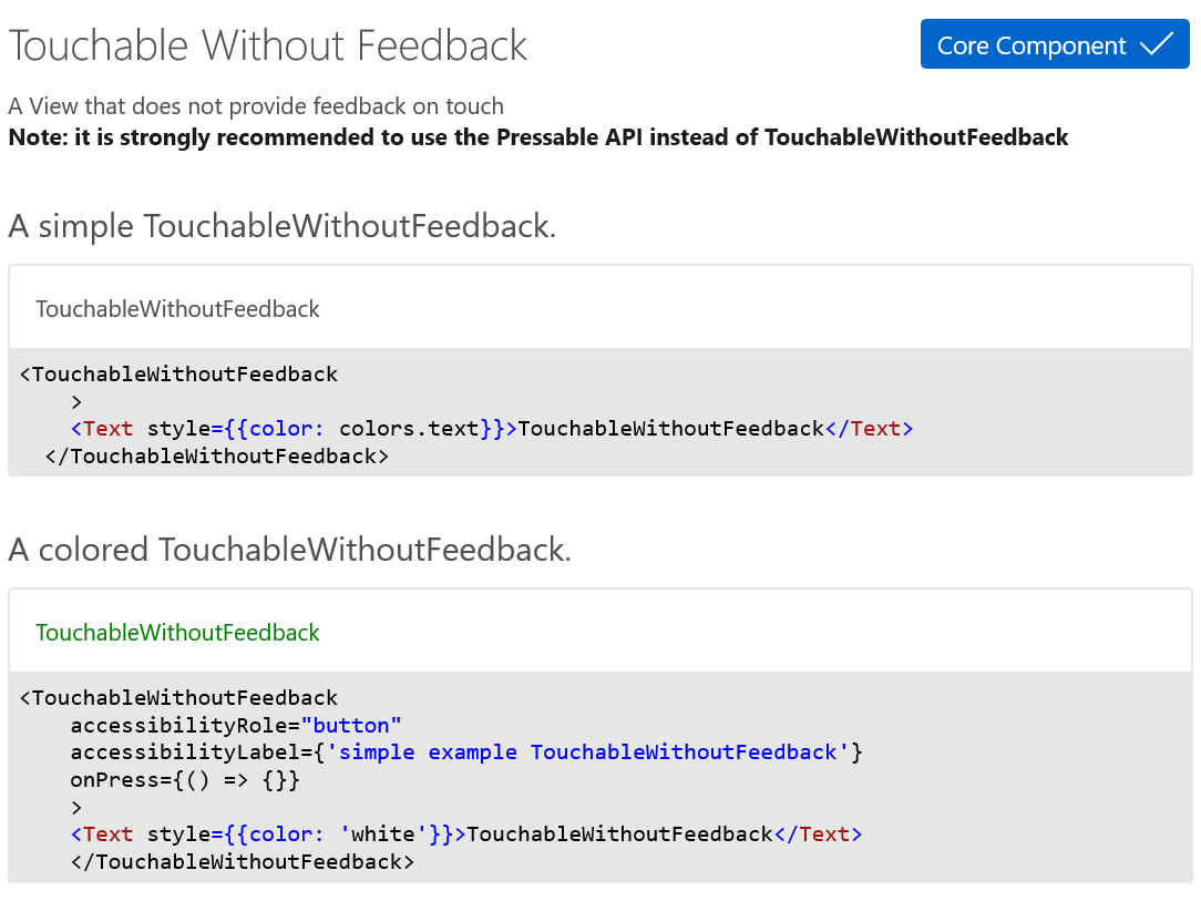 added example page for TouchableWithoutFeedback by YajurG · Pull Request #282 · microsoft/react ...