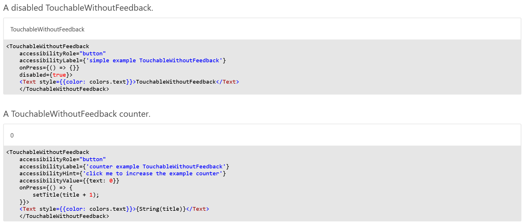 added example page for TouchableWithoutFeedback by YajurG · Pull Request #282 · microsoft/react ...