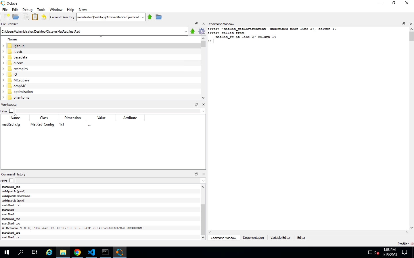 [BUG] matRad_rc fails in Octave 7.3.0 · Issue #595 · e0404/matRad · GitHub