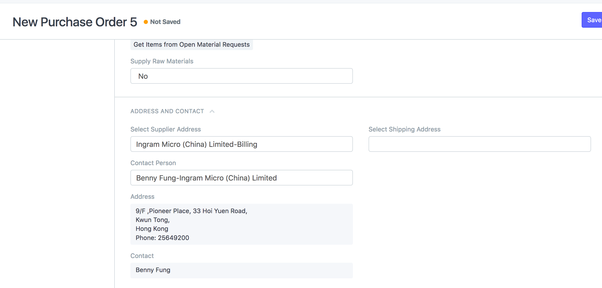 Default Shipping Address did not show as expected in Purchase Order ...