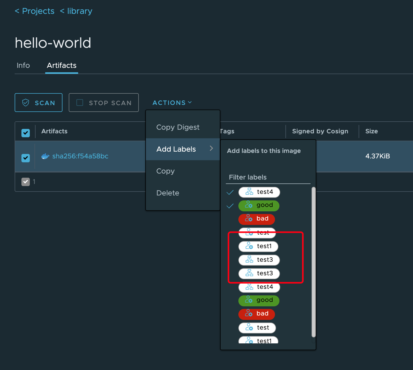 Duplicate labels on artifact list page · Issue #16526 · goharbor/harbor · GitHub