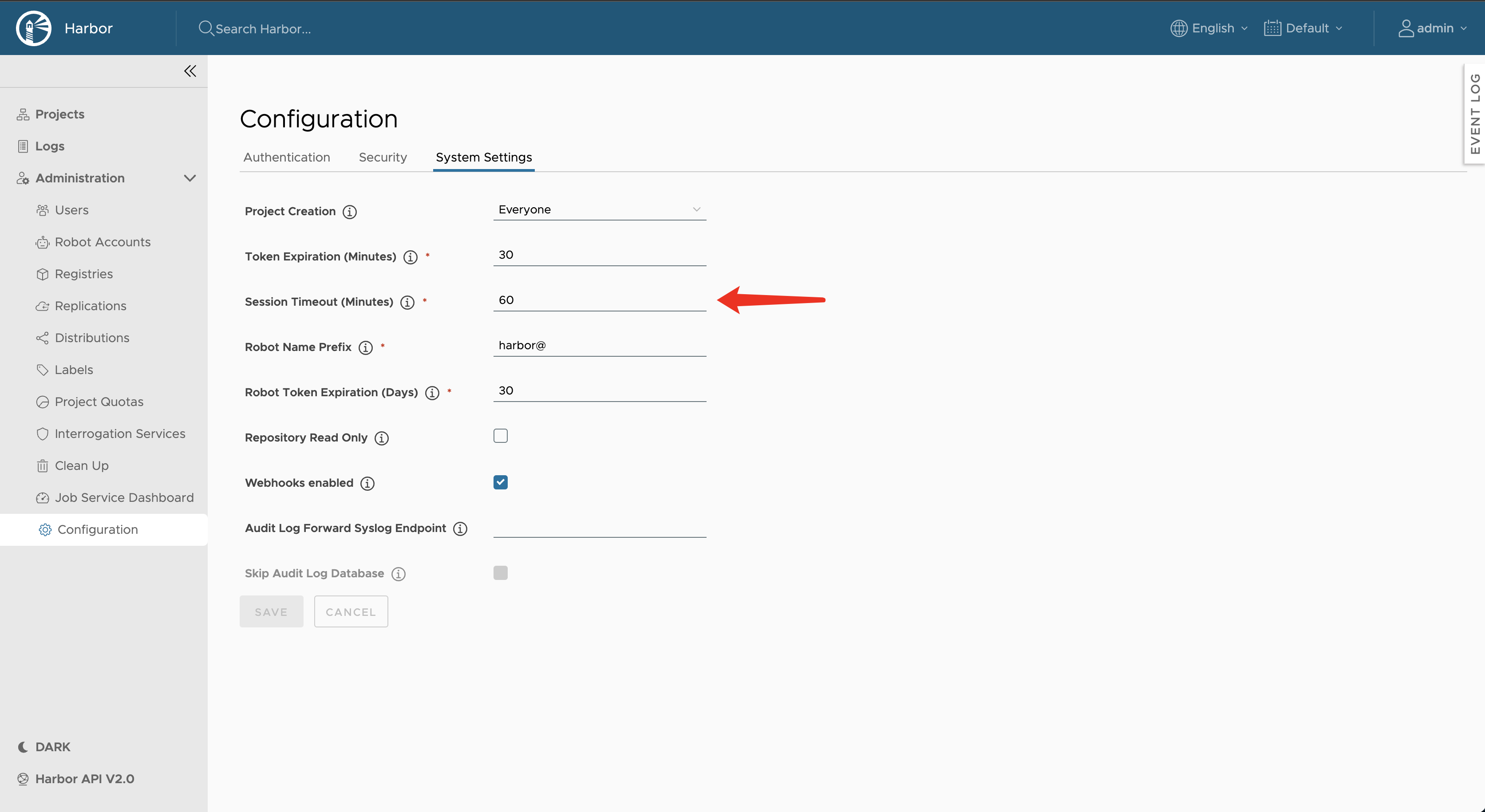 Harbor webpage - user autologout period · Issue #17991 · goharbor/harbor · GitHub