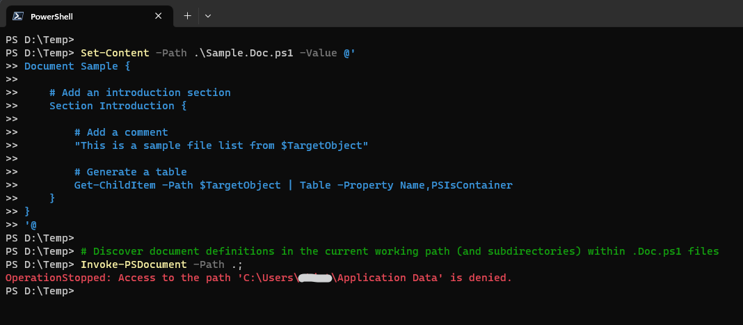 Invoke-PSDocument help example 1 fails · Issue #270 · microsoft/PSDocs · GitHub