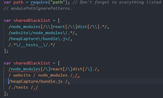 Metro Bundler did not started automatically, blacklist.js has some ...