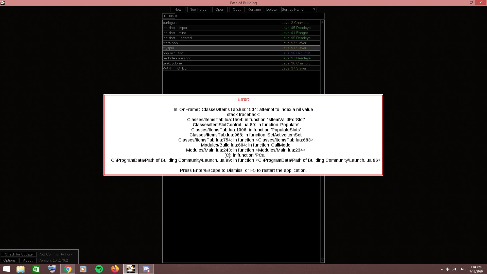 Error: attempt to index a null value · Issue #1194 · PathOfBuildingCommunity/PathOfBuilding · GitHub