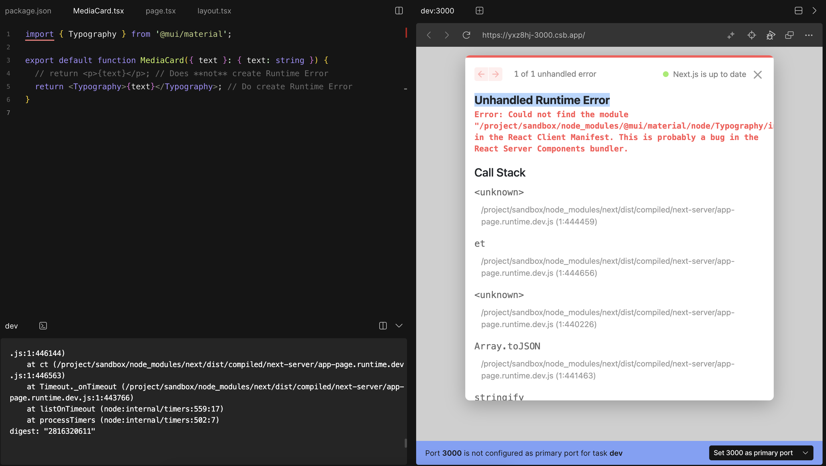 Could not find the module in the React Client Manifest. This is probably a bug in the React ...
